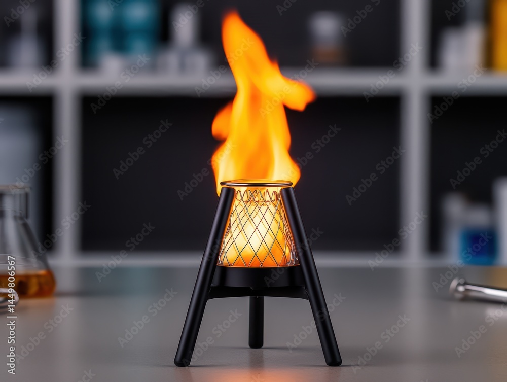 Stock-Illustration „Flame Burning in Laboratory Stand with Safety Mesh ...