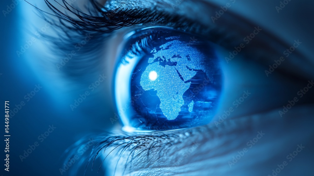Global Vision for Sustainable Future, Human Eye with World Map on Iris ...