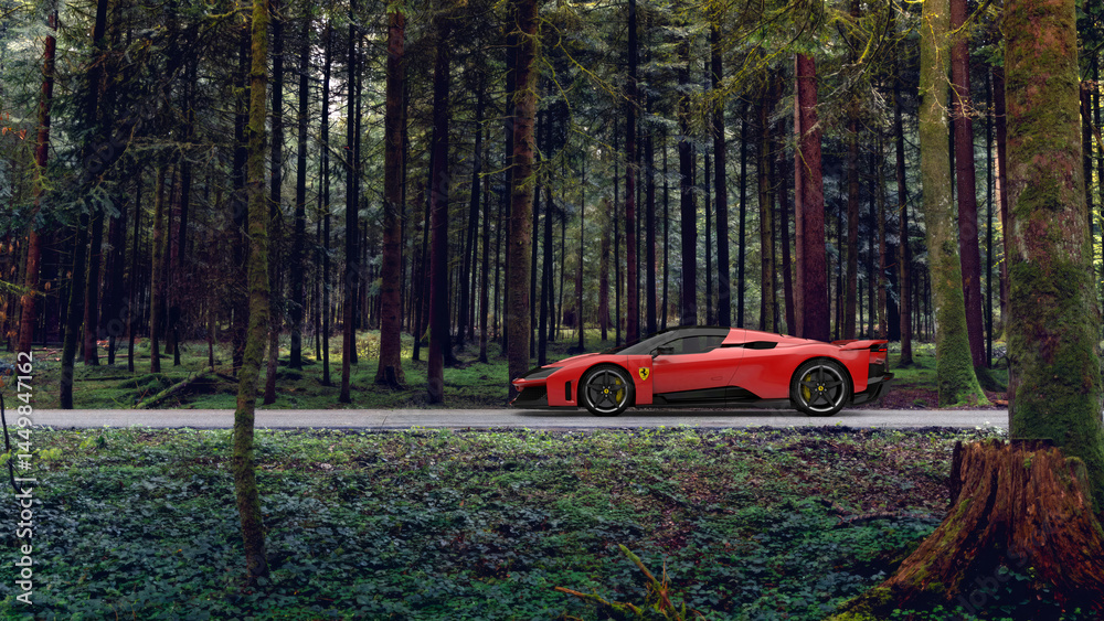 Zdjęcie bez tantiem: italian car ferrari f80 2025 on a forest road ...