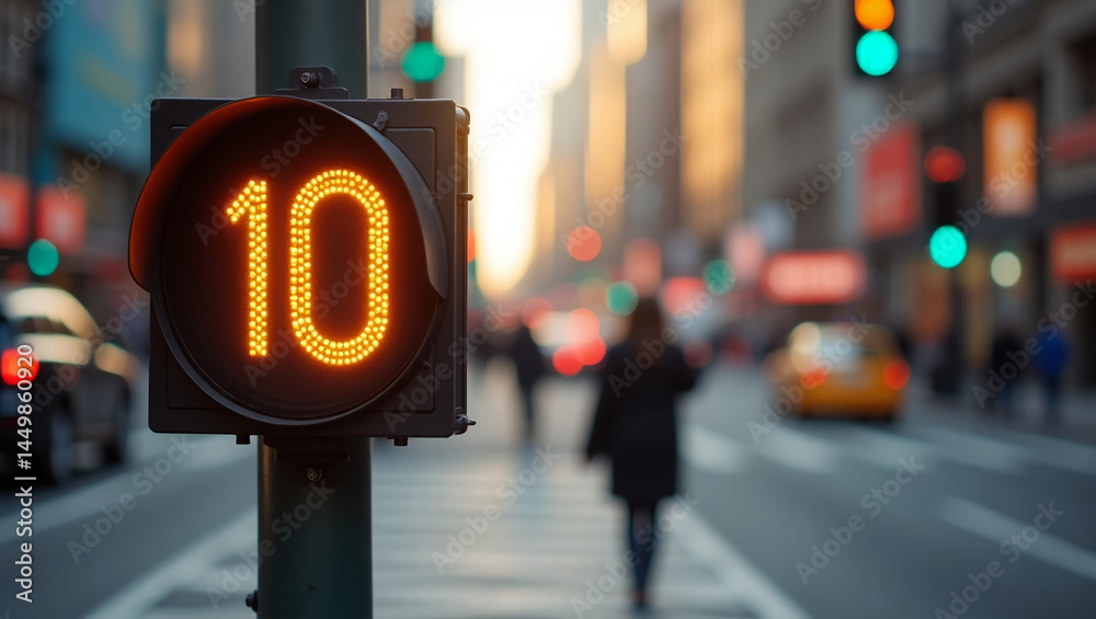 Foto Pedestrian traffic light countdown. A digital pedestrian traffic ...