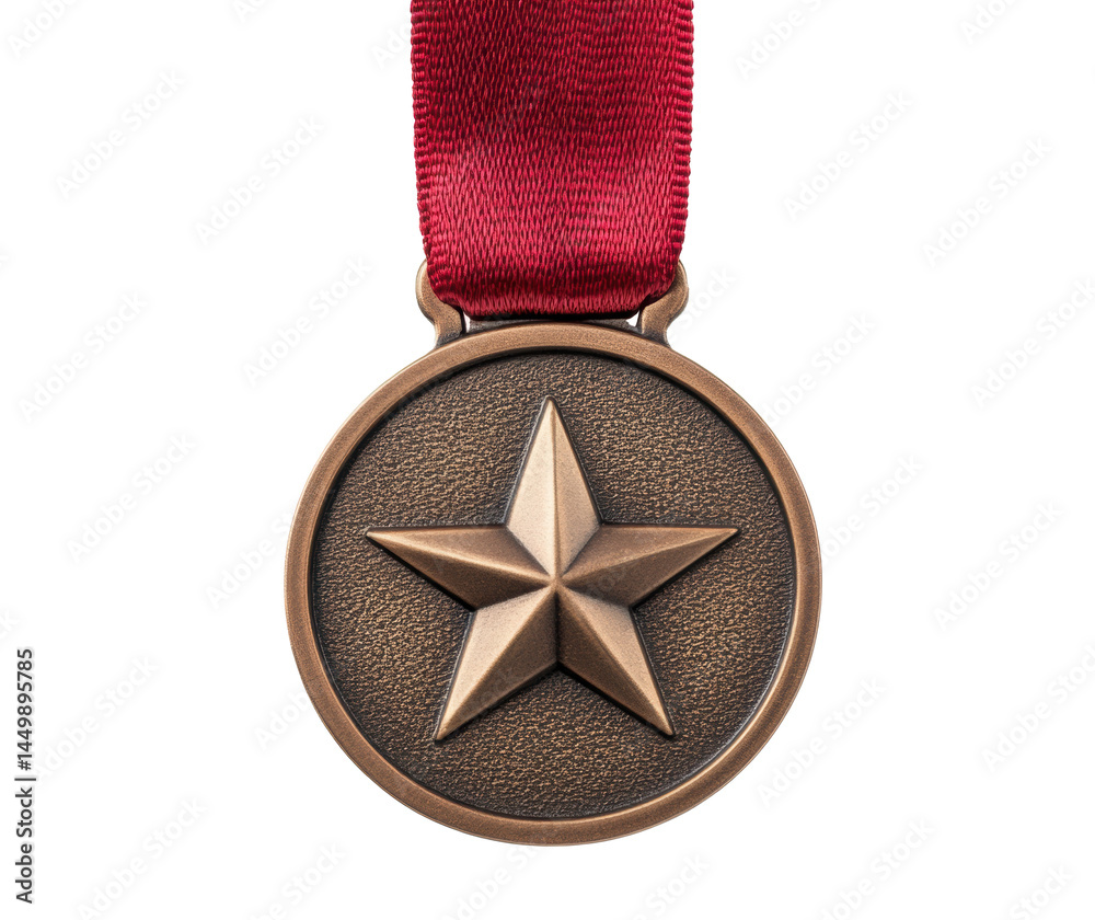 Bronze star medal with ribbon for achievement recognition on a ...