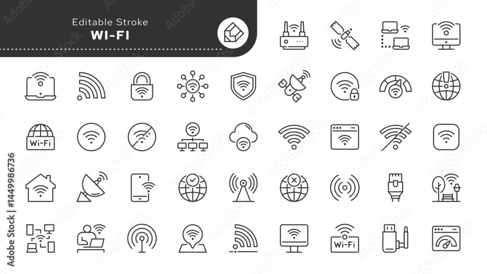 Wi-fi line icon set. Wireless network, online, ofline, internet, signal ...
