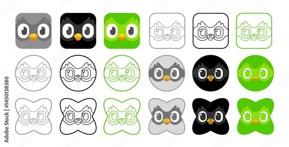 Vector icon set of Duolingo app logo in modern flat style. Ideal for ...