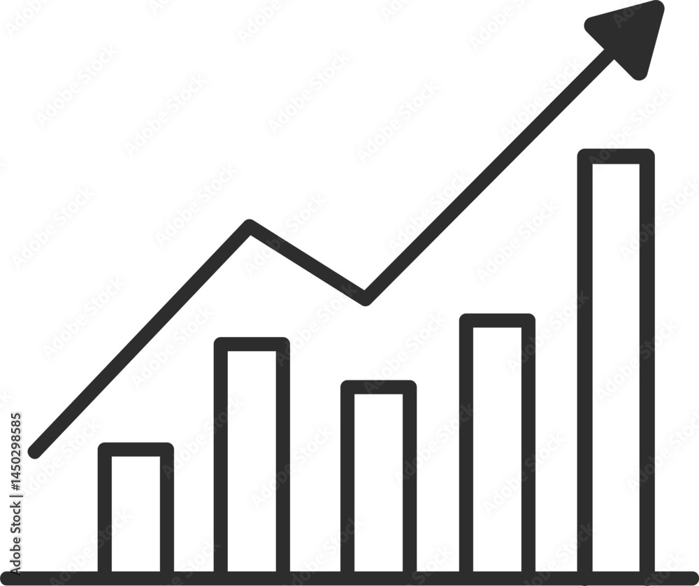 Icon of a classic chart or graph with indicator marks and an arrow, a ...