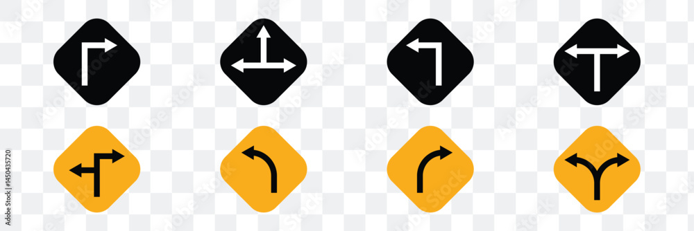 Traffic warning signs, go straight, turn right, turn left, traffic ...