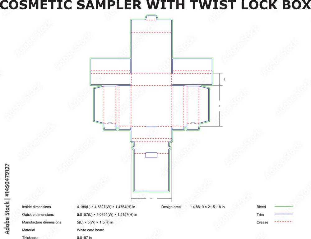Technical schematic of a cosmetic sampler box with twist lock mechanism ...