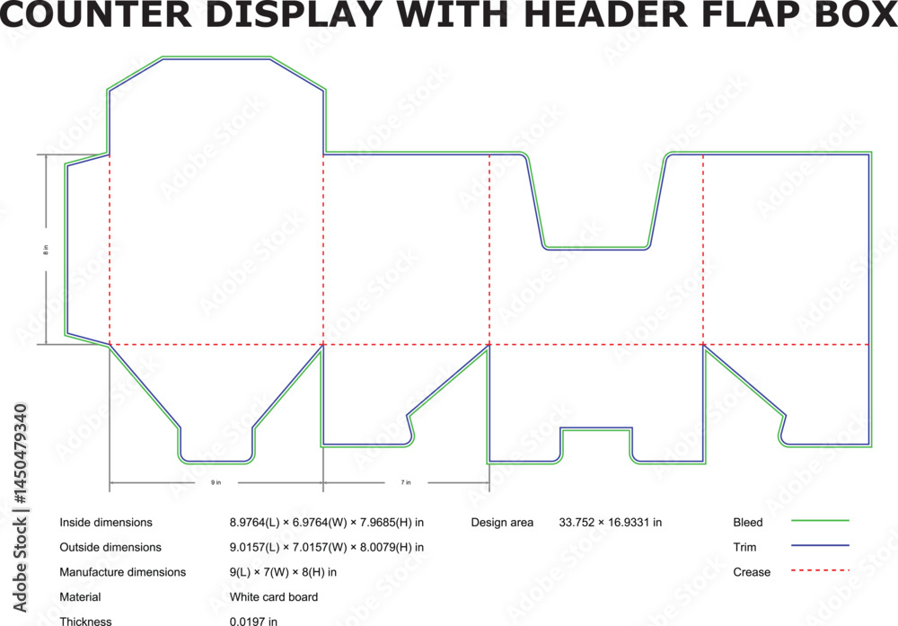 Detailed technical diagram of a counter display box design for ...