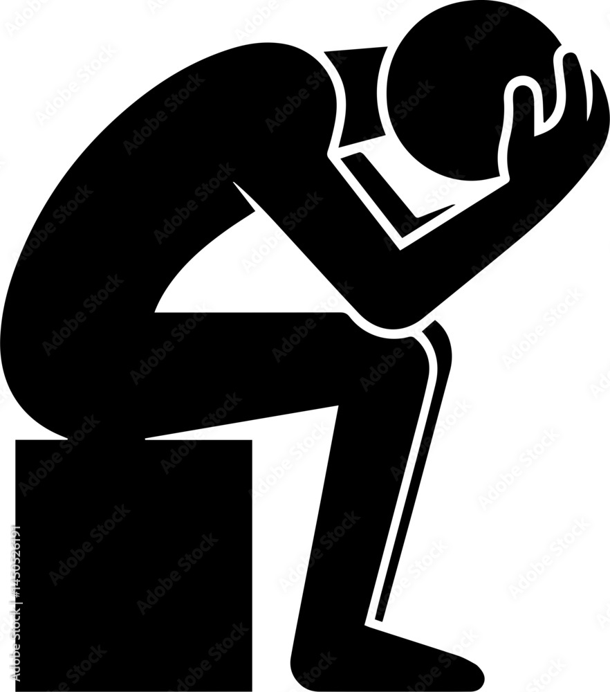 Person crouching with head down, appearing sad or depressed Stock ...