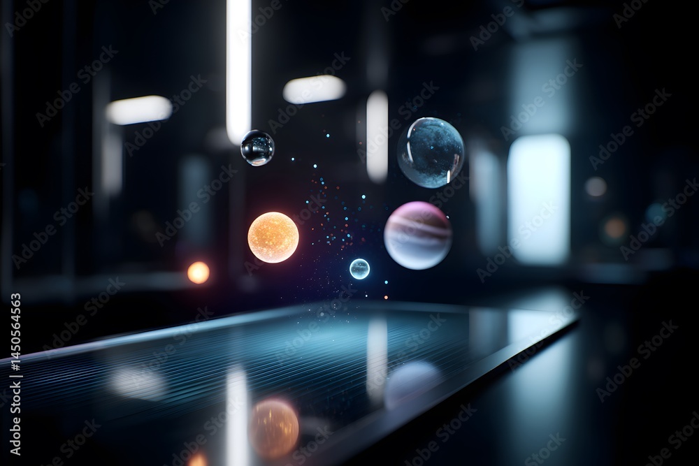 Holographic Solar System Map Showcases Floating Celestial Bodies Stock ...