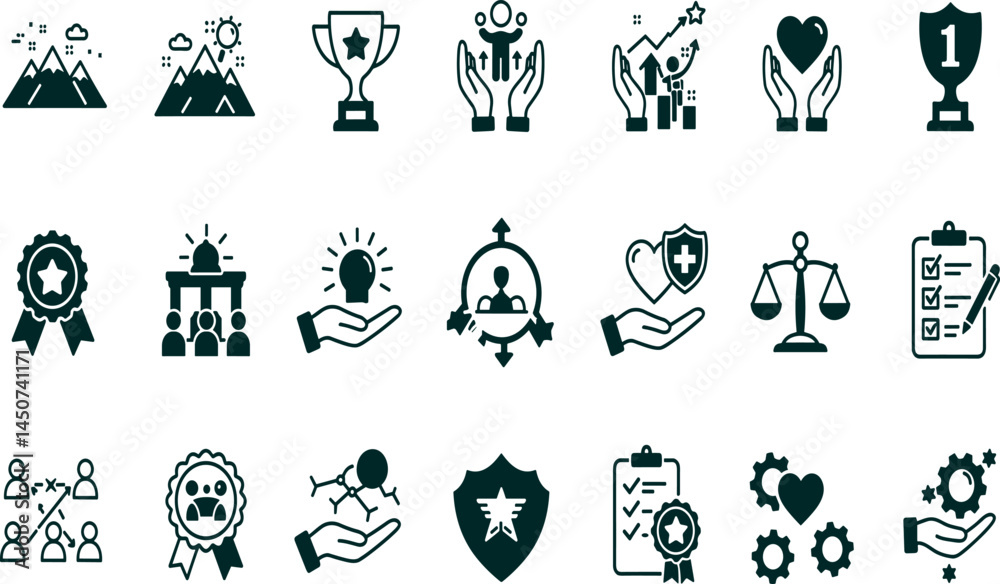 Stock-Vektorgrafik „Core values line icon set. Vector pictograms of ...