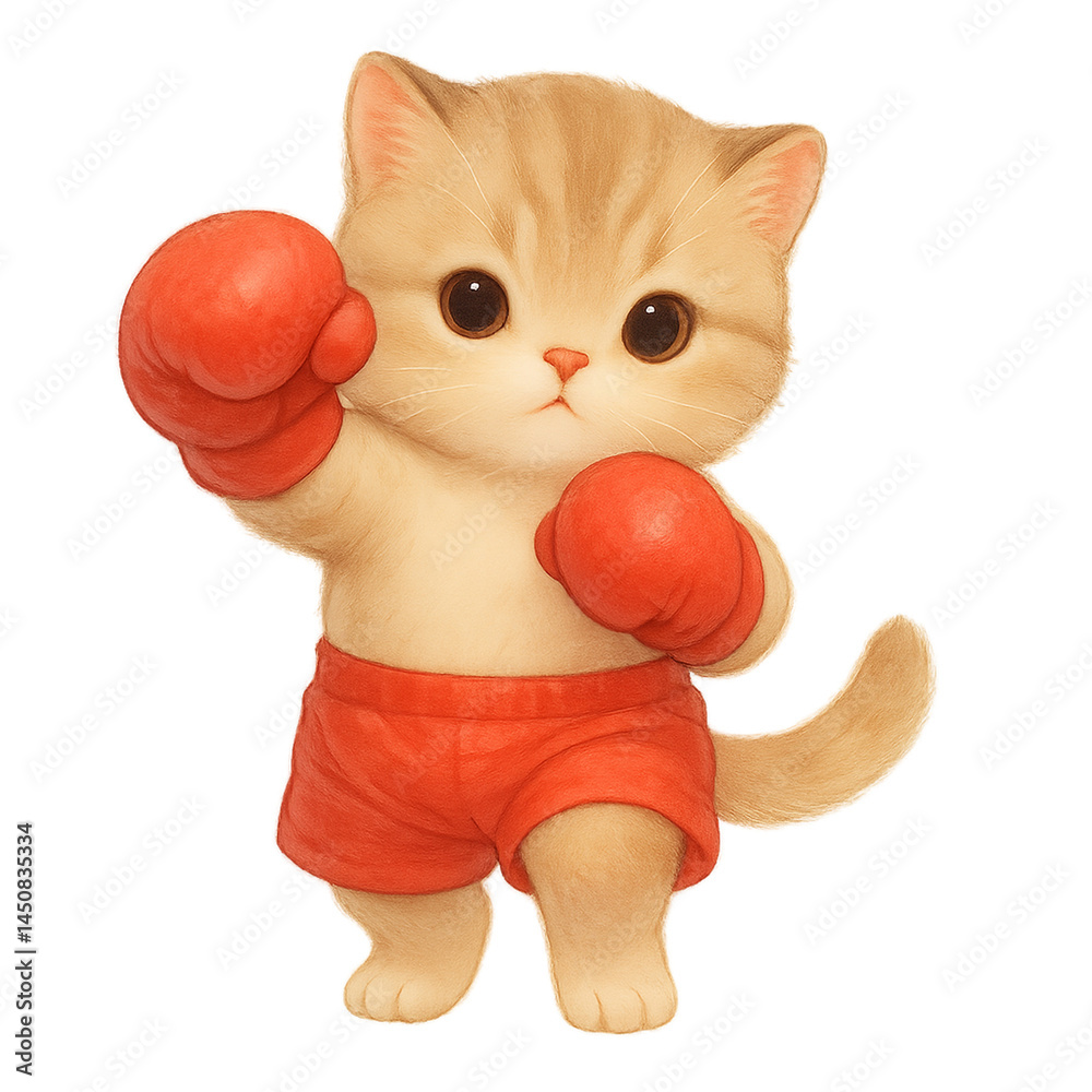 Cute Cream Cat in Boxing Gloves and Red Shorts Stock Illustration ...
