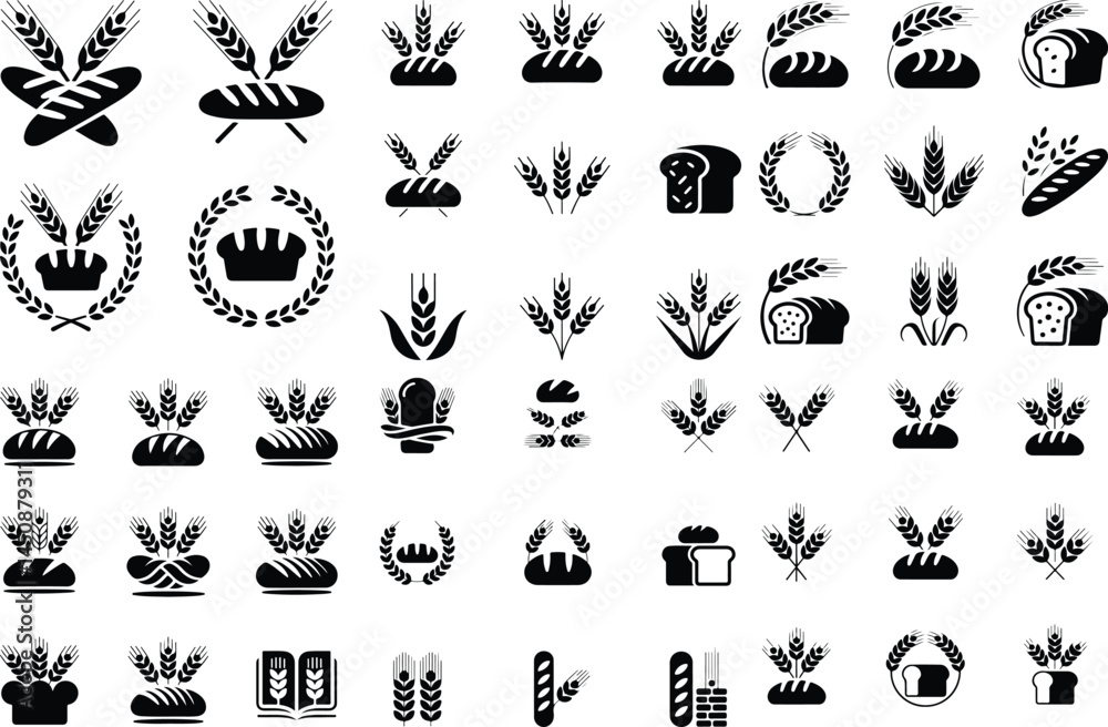 Wheat Wreaths & Grain Spikes Silhouette Set | Harvest Icon Collection ...