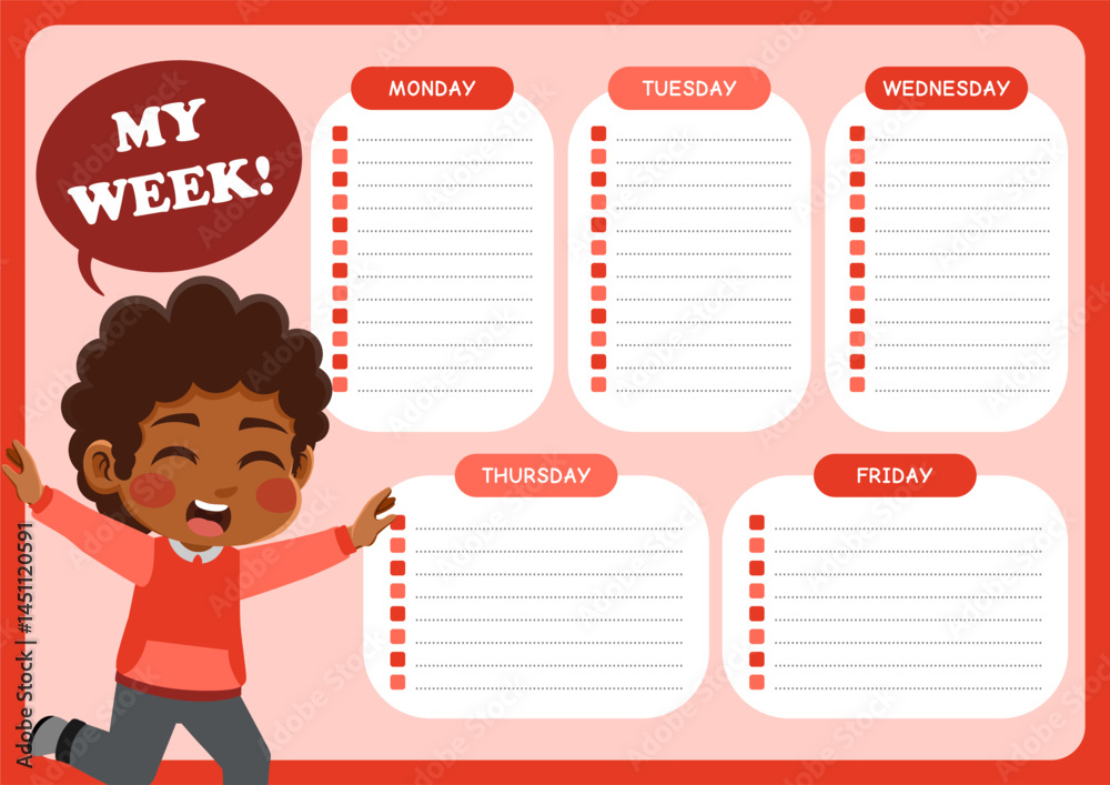 Weekly planner for kids. Printable school timetable. Kids schedule ...