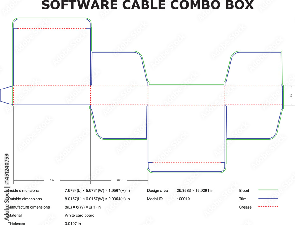 Software Cable Combo Box Die Cut Template With Dimensions And Details ...