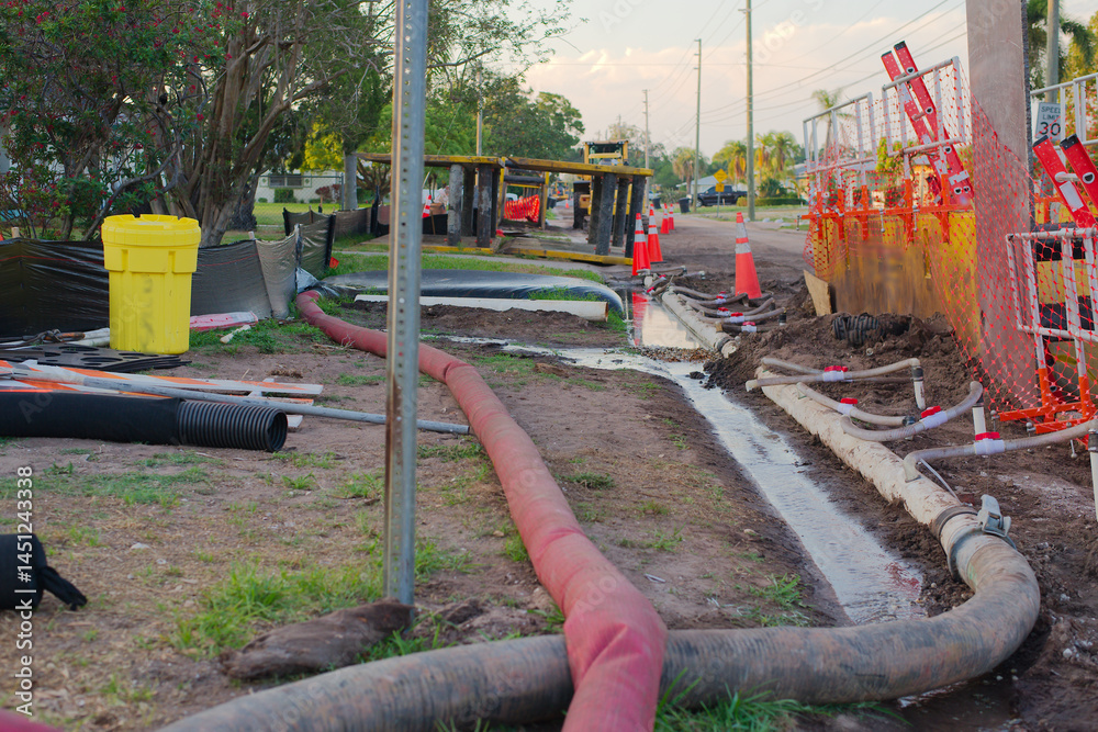 Road Under Construction With Safety Barriers, temporary white water ...