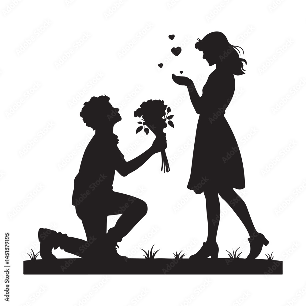 The flower of love, a heartfelt confession. A romantic silhouette image ...