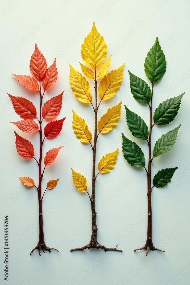 Illustration Stock Three isolated branches with different types of ...