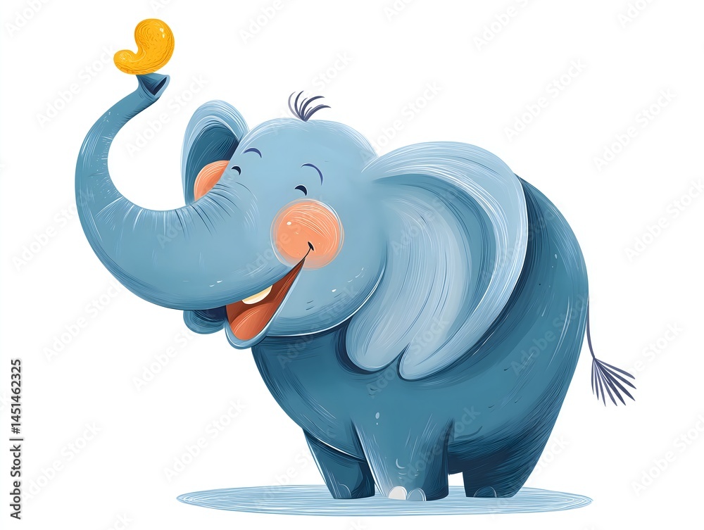 very cute blue coloured elephant with his head turned, holding a ...