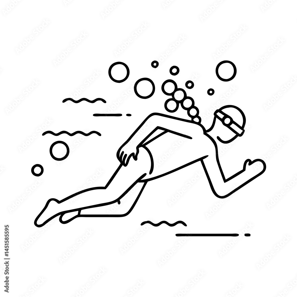 swimmer exhaling underwater icon, swimmer exhaling underwater line art ...