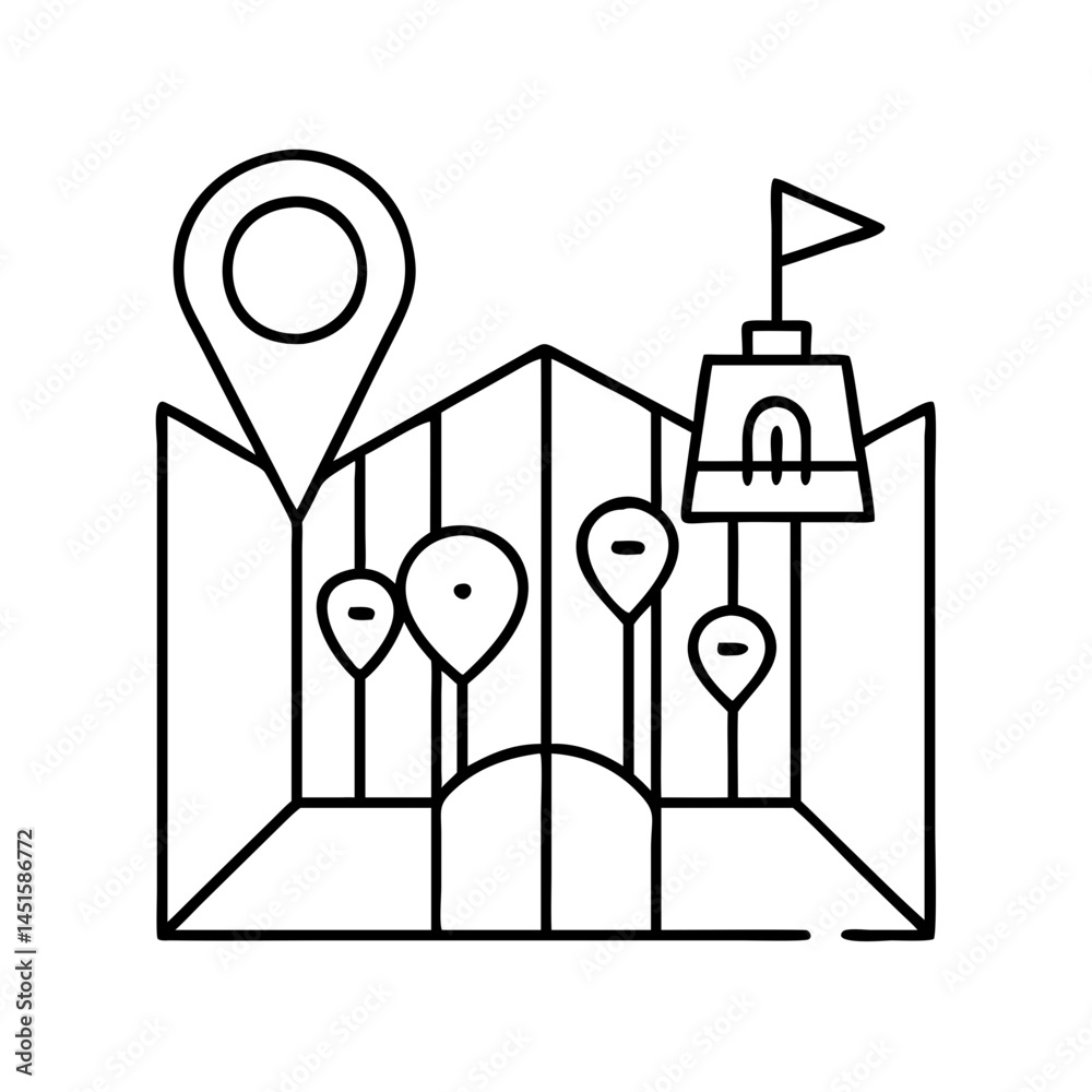 theme park map icon, theme park map line art - simple line art of theme ...