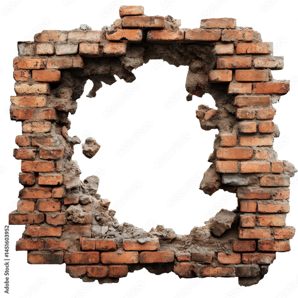 Wardamaged brick wall with exposed texture highlighting destruction and ...