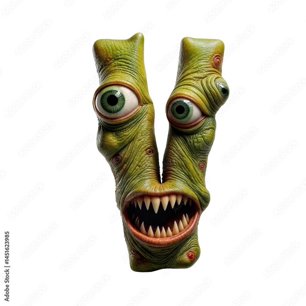 Stockillustratie Letter V as a monstrous, creepy figure with slimy ...