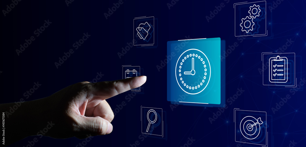 Finger pointing at Time management concept, planning for increases ...