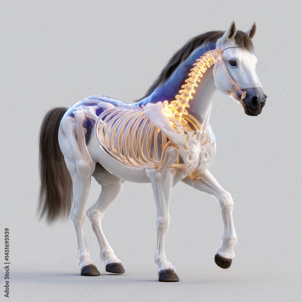 Equine Skeletal Anatomy A Detailed 3D Model of a Horse's Spine and Rib ...