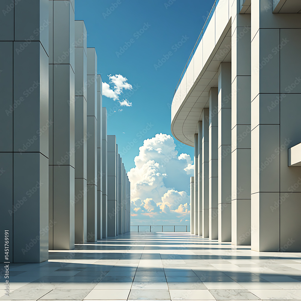 The image is more architectural, with vertical columns and a curved ...