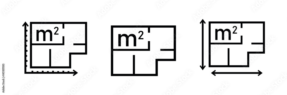 Real Estate Floorplan Icons with Square Meter Labels – Outline Building ...