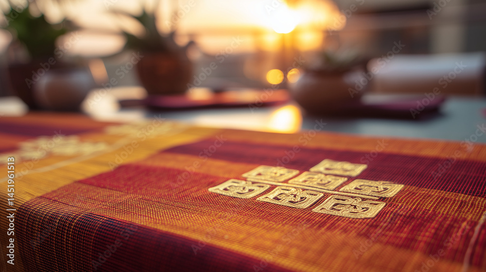 Handwoven Kente cloth with golden Adinkra symbols, celebrating African ...