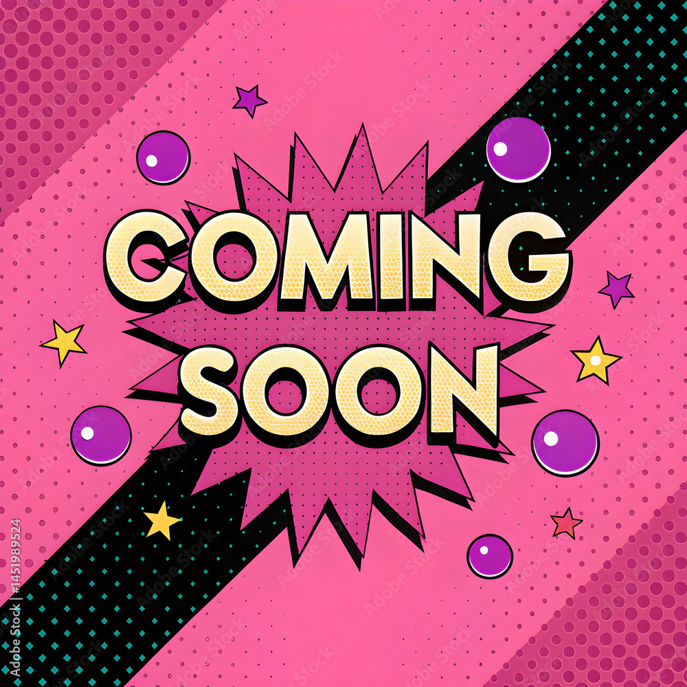 "Pop Art Coming Soon Banner – Comic Style with Bold Letters, Stars, and ...