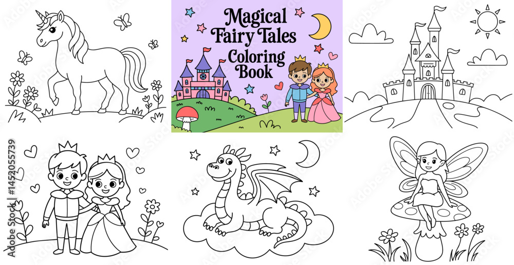Image vectorielle Stock Cover page for a Magical Fairy Tales Coloring ...