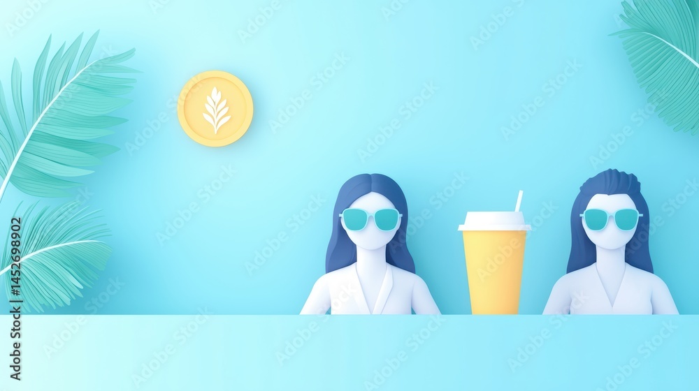 trend A group of friends at a cafe, dressed in the latest summer trends ...