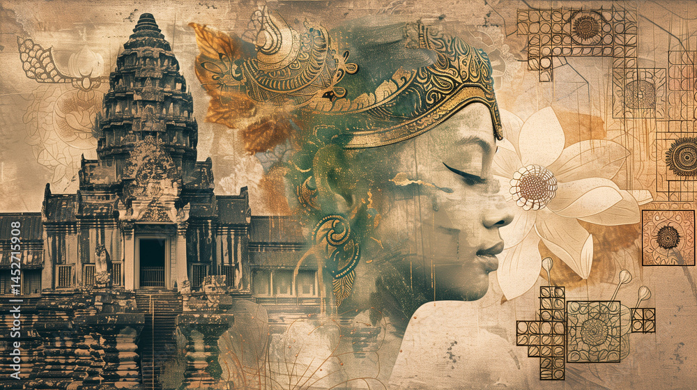 Cambodia collage: Angkor Wat, apsara dancers, traditional silk weaving ...