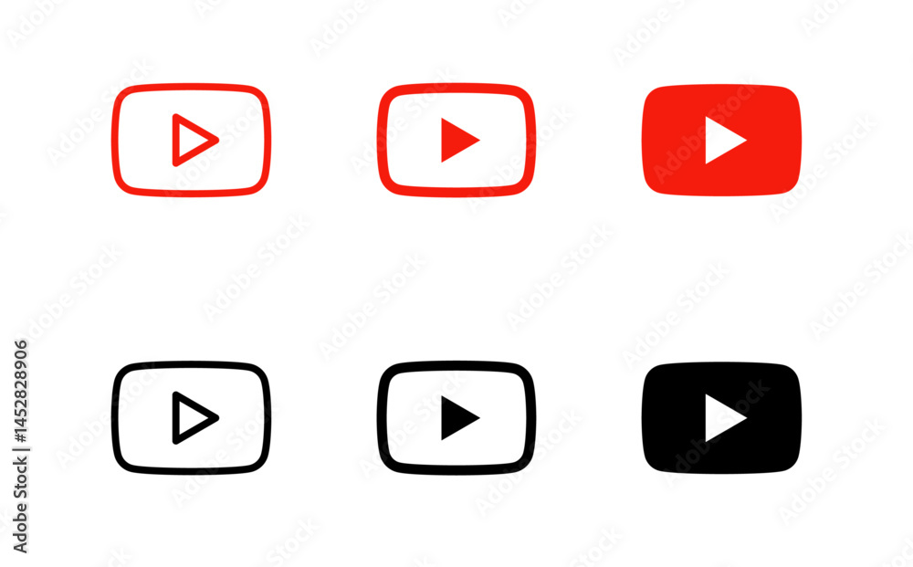 Youtube logo icon set. youtube play button icons set isolated with a ...