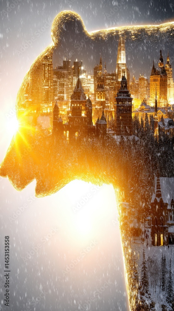 Intriguing Duality of Nature and Urban Life with a Bear Silhouette in ...