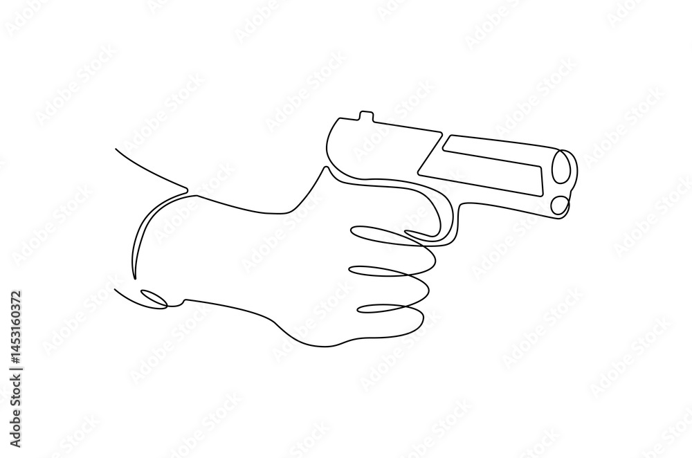 Continuous one line drawing of Hand holding gun. Single line drawing ...
