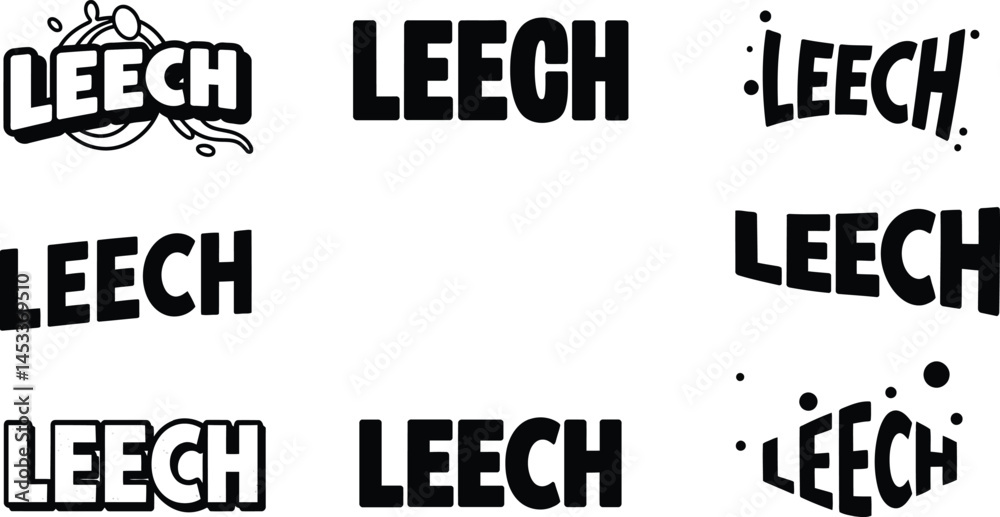 Image vectorielle Stock Leech text logo variations in black and white ...