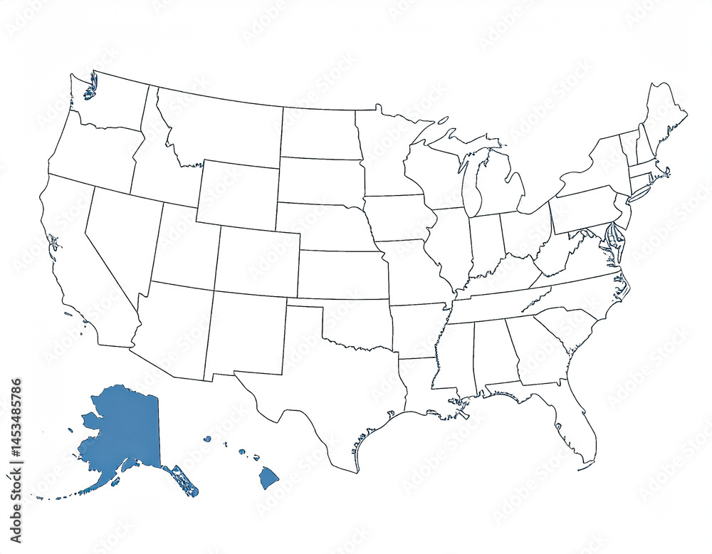 United States of America map. USA map showcasing its 50 states isolated ...