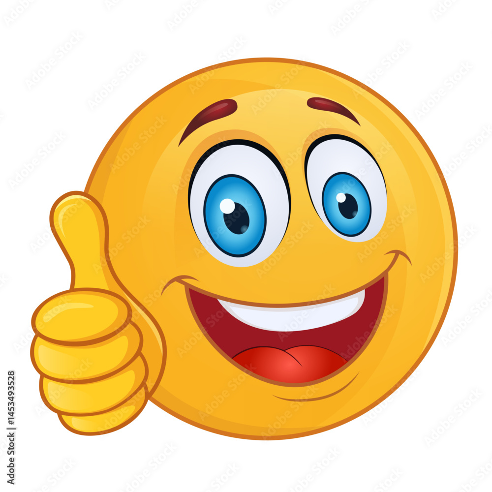 Happy Smiley Face Emoji Giving Thumbs Up Gesture Cartoon Illustration ...