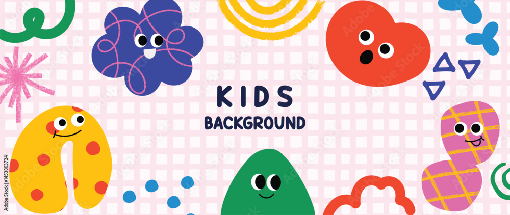 Kids and children background vector. Fun Childish hand drawn doodle ...