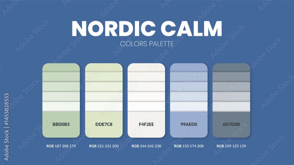 Color palette guide in Nordic calm colour theme collections. Color ...
