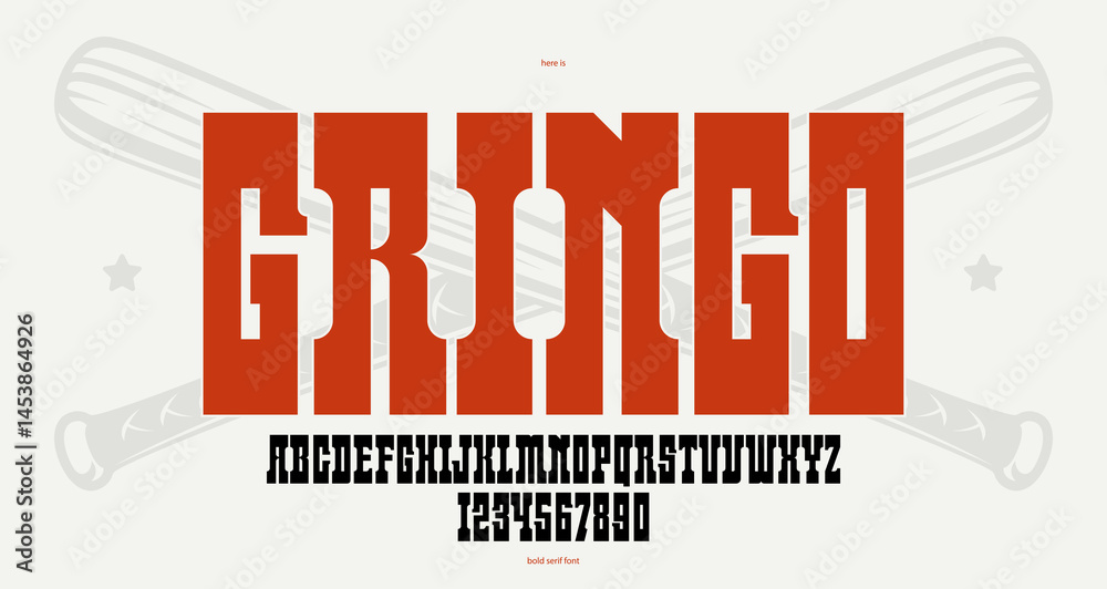 Massive serif font in American style, wild west saloon and western ...