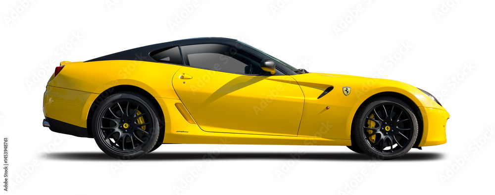 Ferrari 599 GTB Fiorano sport car side view isolated on transparent ...