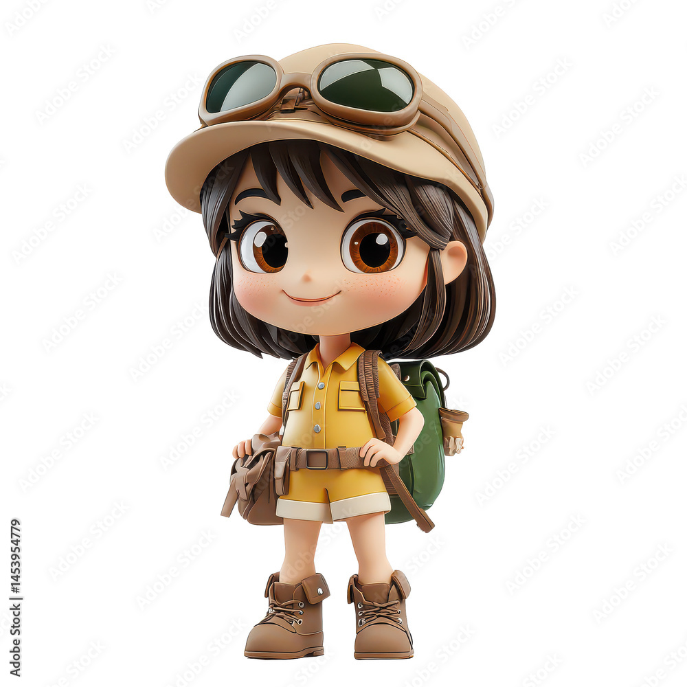 Cartoon scout girl exploring with binoculars png animated scout child ...
