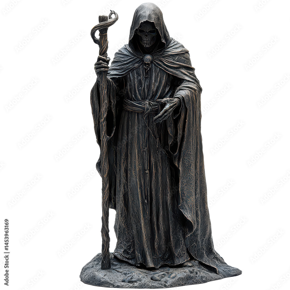 Dark grim reaper statue holding scythe png haunted reaper sculpture png ...