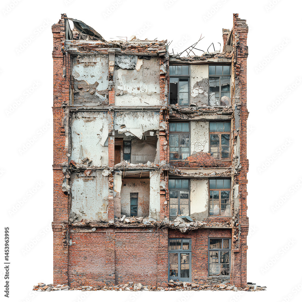 Demolished building isolated on white png urban ruins structure png ...