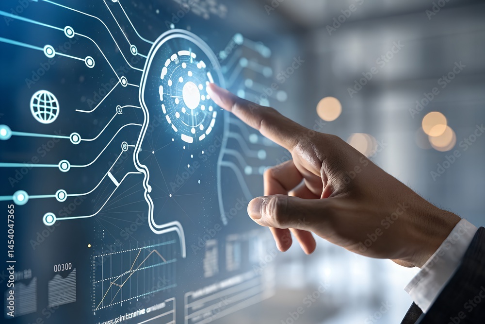 AI agent and generative artificial intelligence. Robotic processes automation and data analysis ...