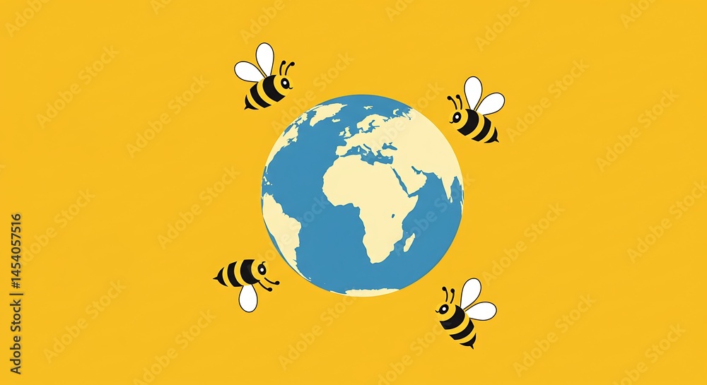 Animated Bees Flying Around Earth Globe in Golden, Honey-Colored ...